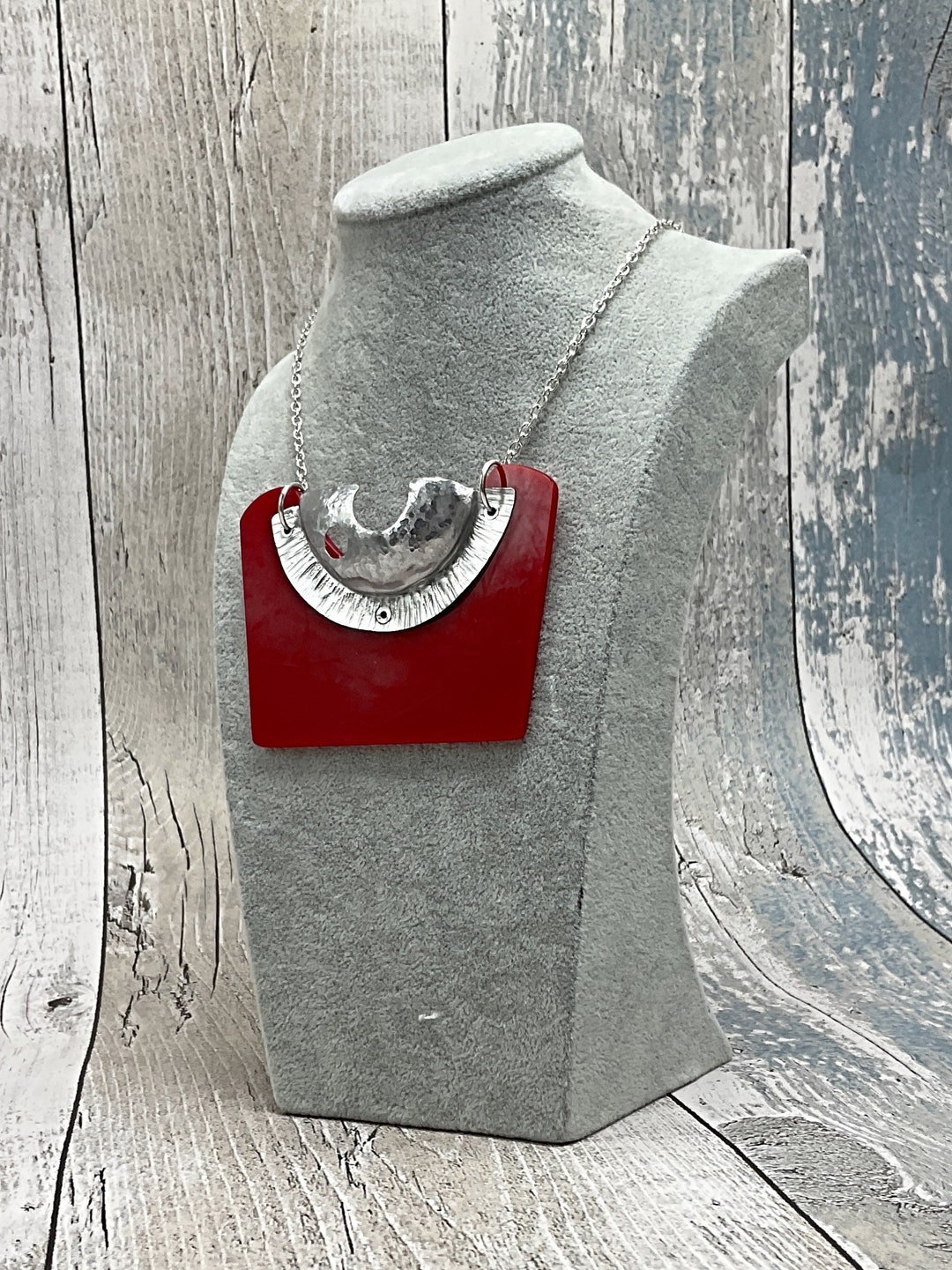 Recycled Aluminium Tin and Square Acrylic Pendant Necklace, Upcycled ...