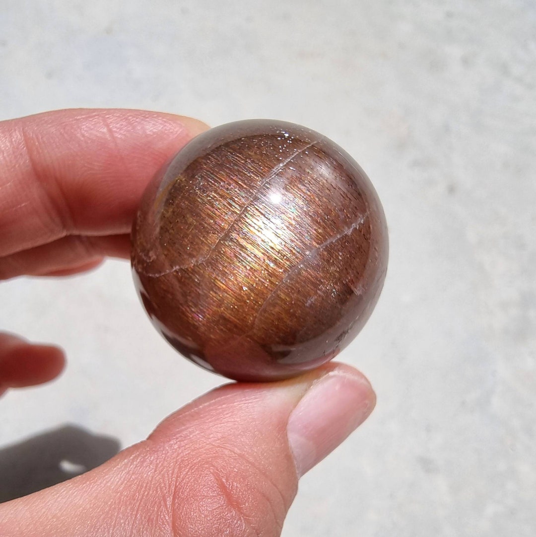 Black Sunstone Sphere, Peach Moonstone & Sunstone Sphere, Sunstone in Peach Moonstone, New ...