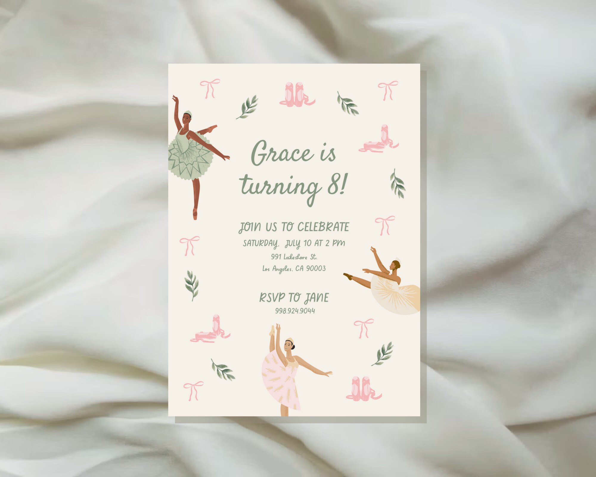 Modern Ballerina Birthday Invitation Template Pink Ballet - Etsy