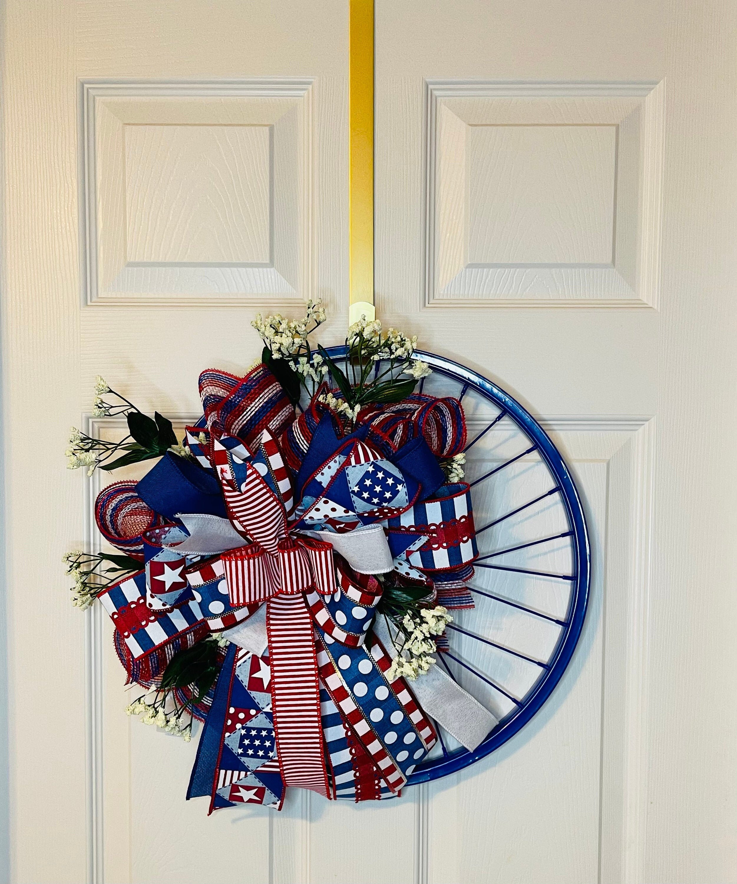 Bicycle Wreath, Bike Wreath, Bicycle Wheel Wreath, Patriotic Wheel ...