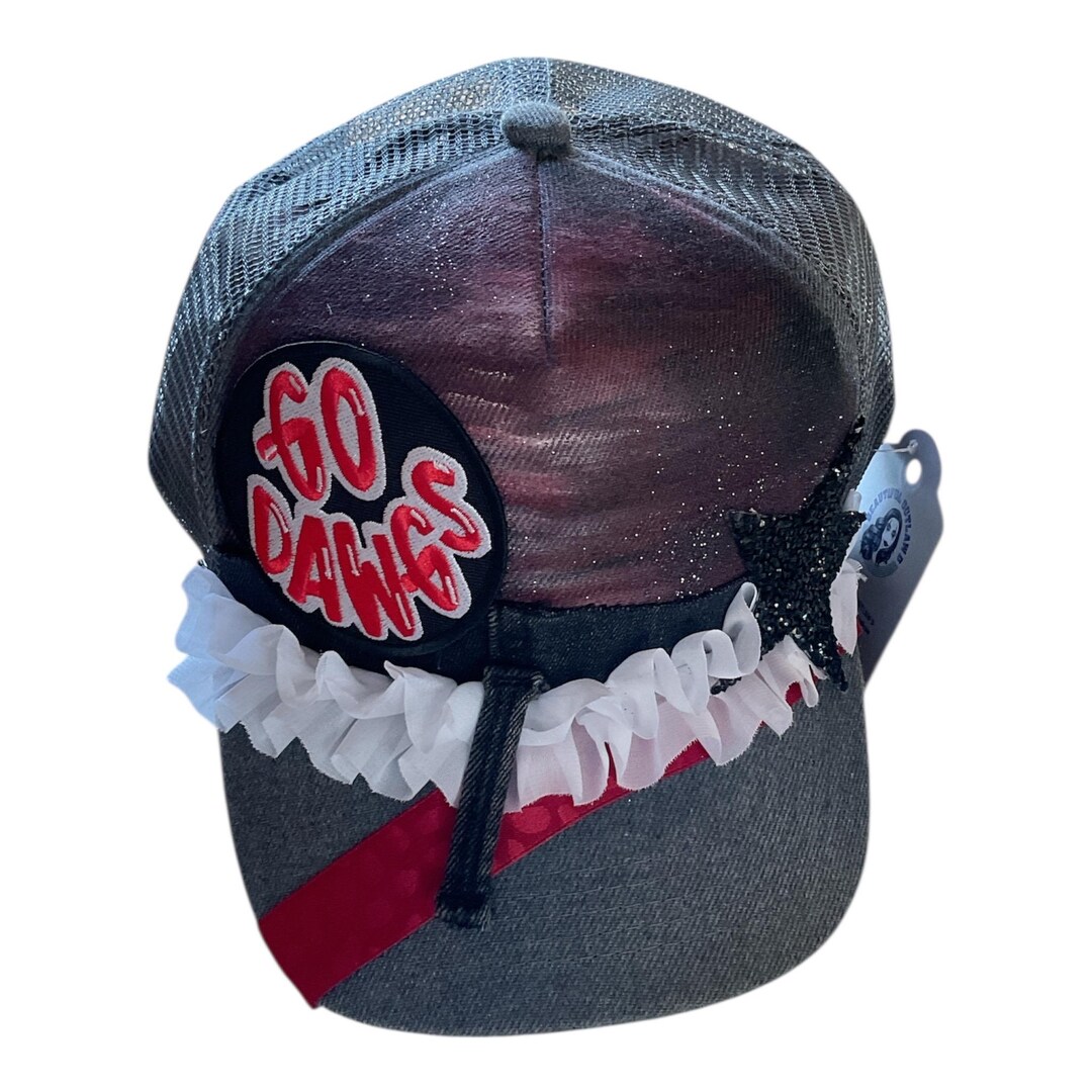 Go Dawgs Trucker Hat: Red & Black Glitter Star, Ruffle Cowgirl Hat - Etsy