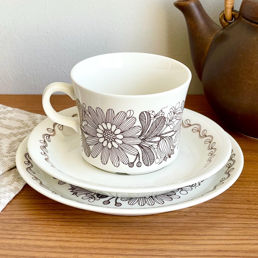 Rare! Arabia Finland finnish Flint ELINA Tea Cup, saucer & Cake Plate ...