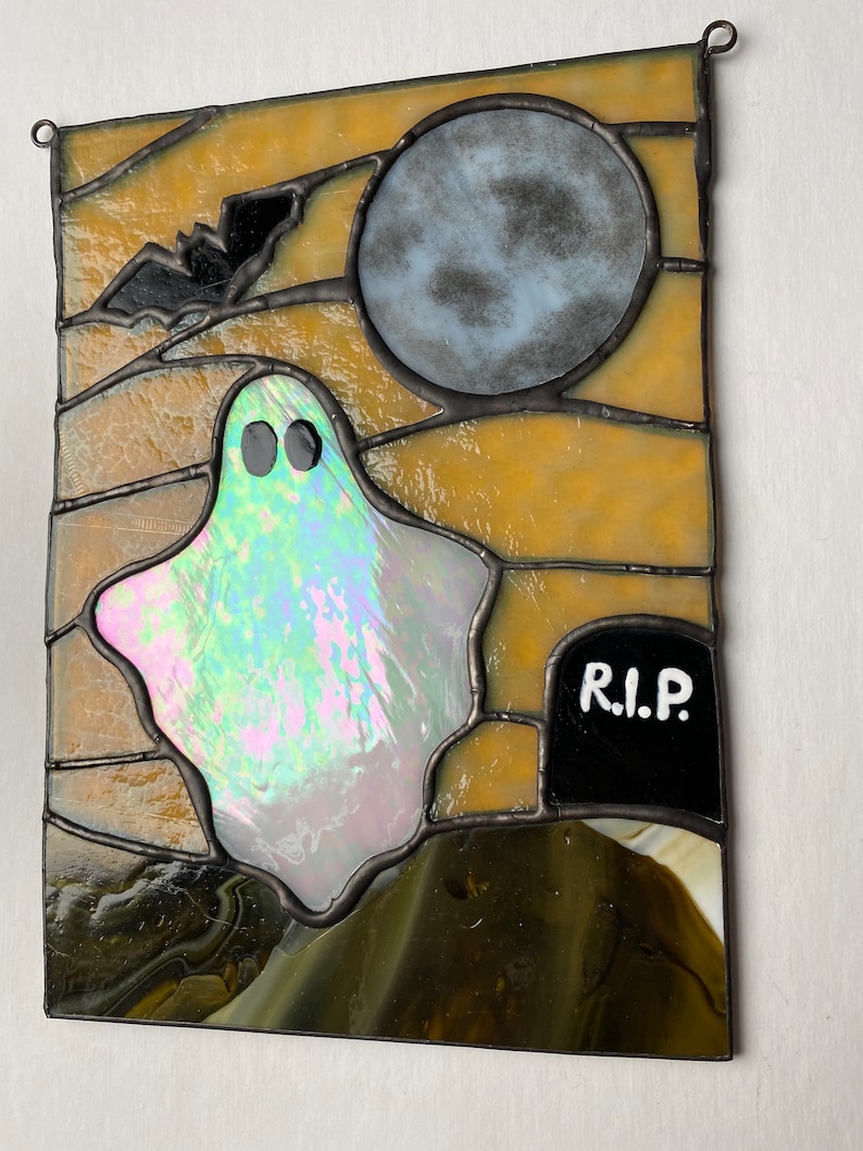 Ghost in Graveyard Stained Glass Panel - Etsy