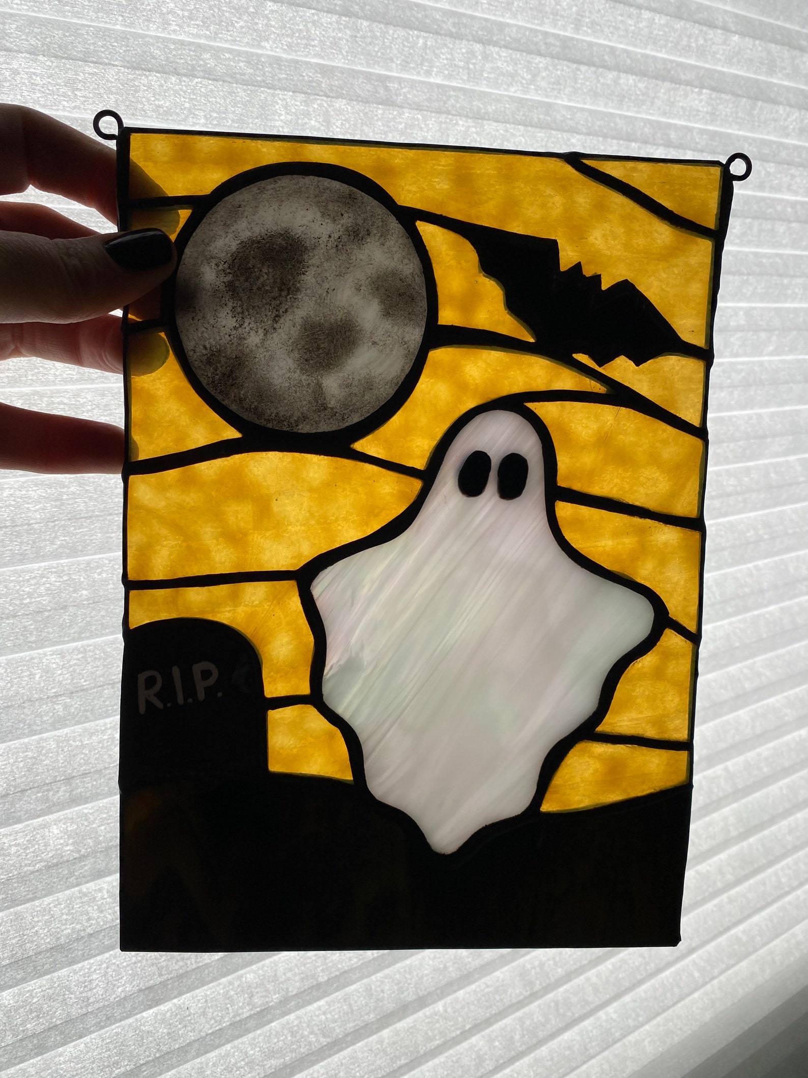 Ghost in Graveyard Stained Glass Panel - Etsy