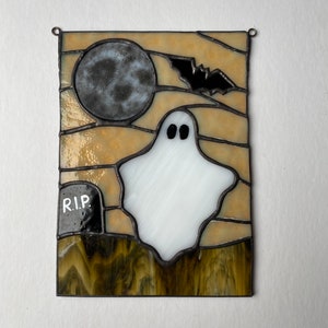 Ghost in Graveyard Stained Glass Panel - Etsy