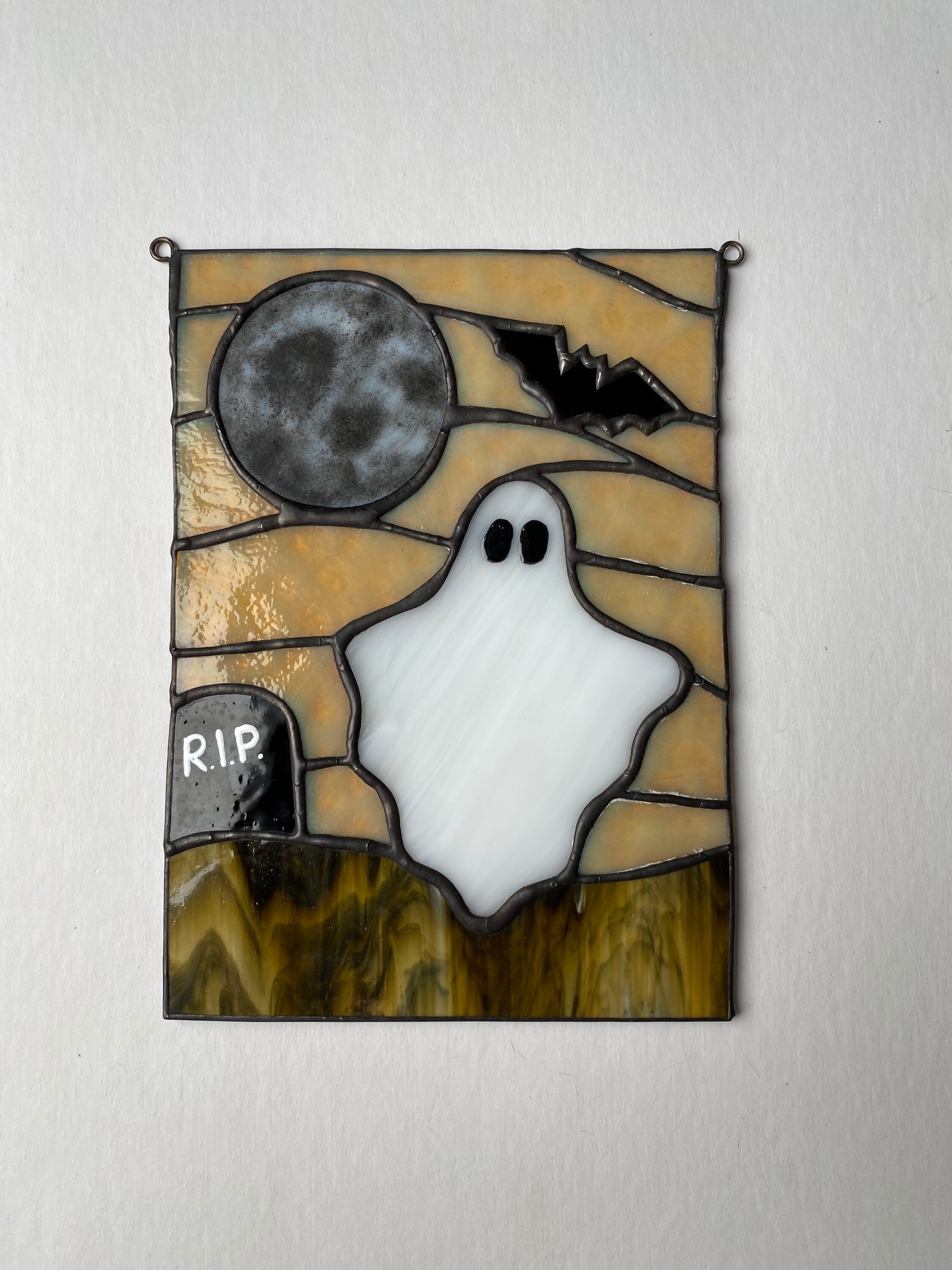Ghost in Graveyard Stained Glass Panel - Etsy