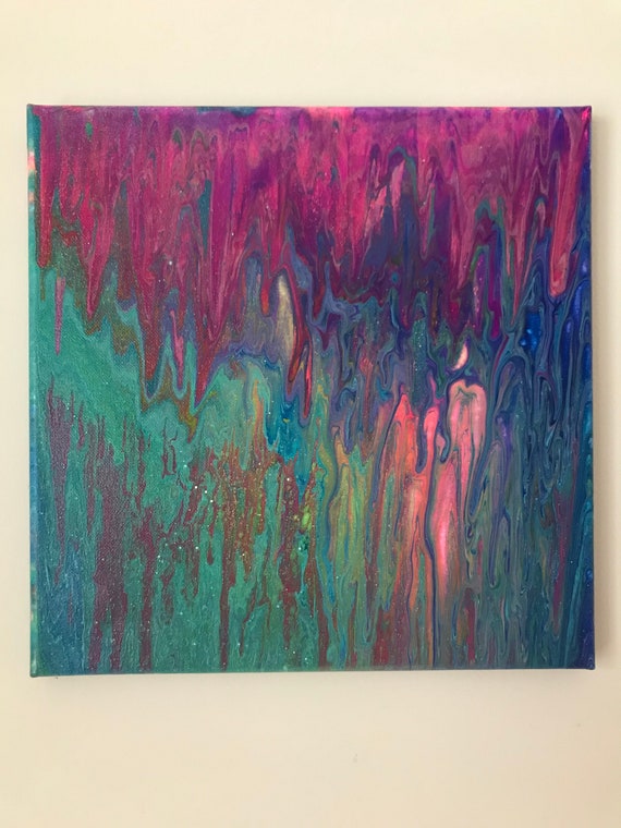 Abstract Original Acrylic Drip Painting Pink Blue and Green | Etsy