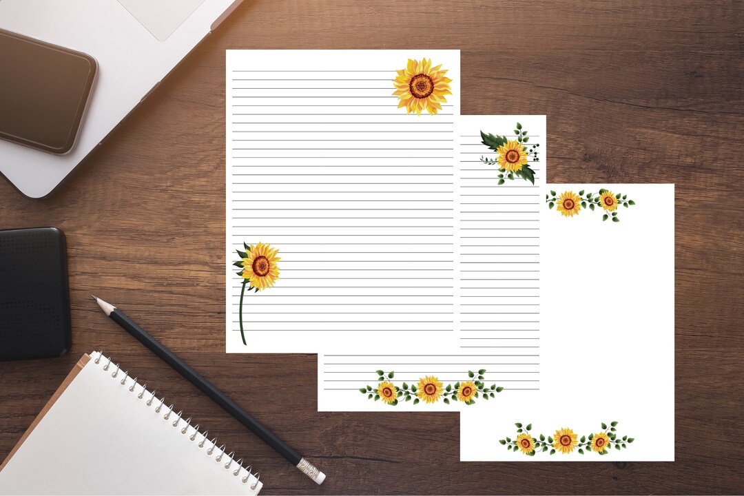 Sunflower Stationary Printable. PDF 11"x8.5". Printable Lined ...