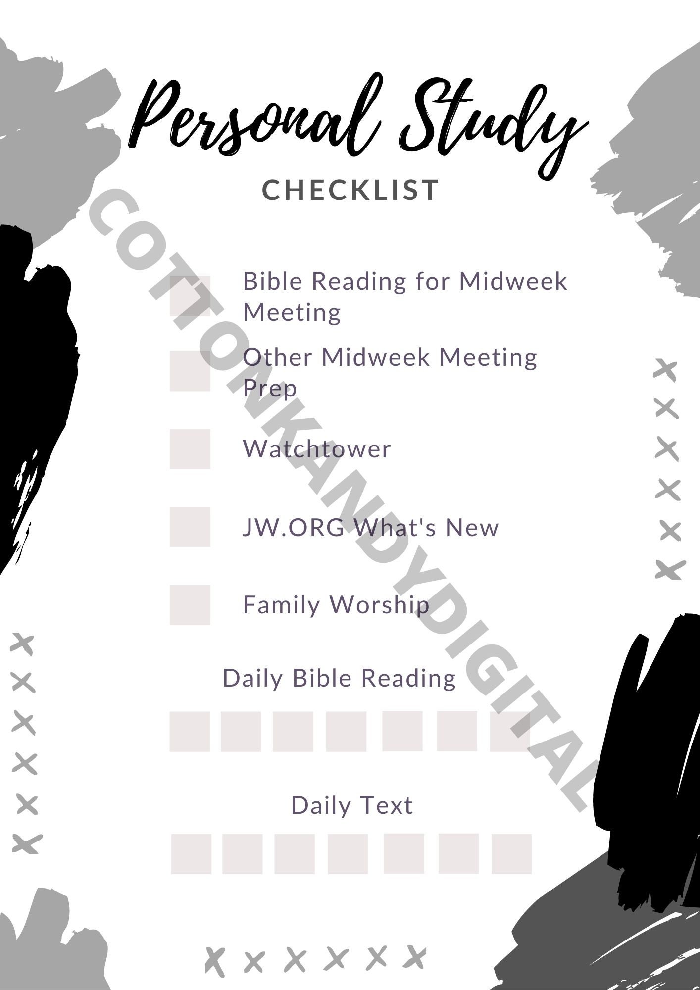 Personal Study Checklist. JW Personal Study Worksheet. PDF 11"x8.5 ...
