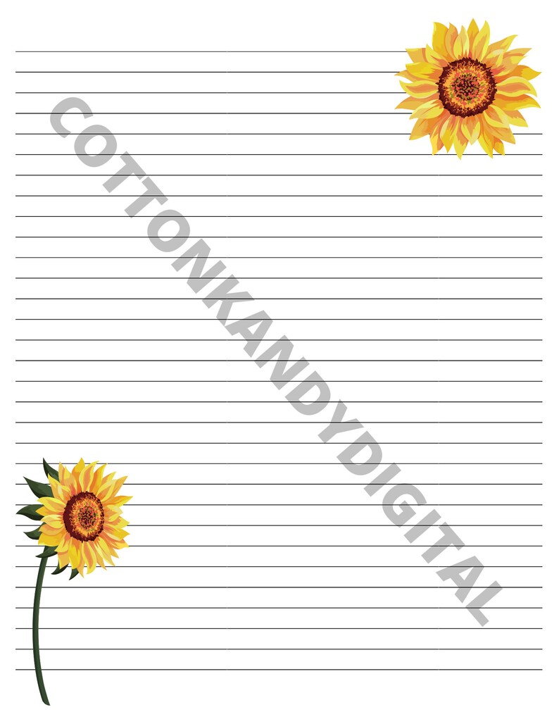 Sunflower Stationary Printable. PDF 11"x8.5". Printable Lined ...