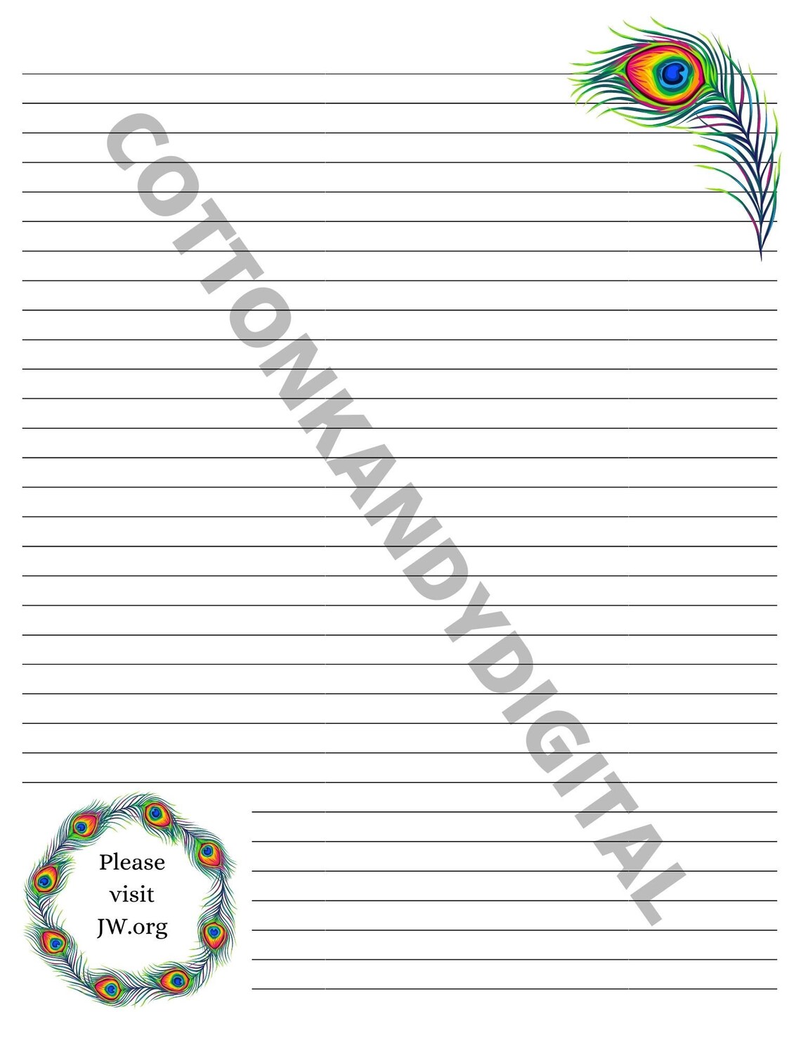 Peacock Feather Letter Writing Printable. Jw.org. PDF - Etsy