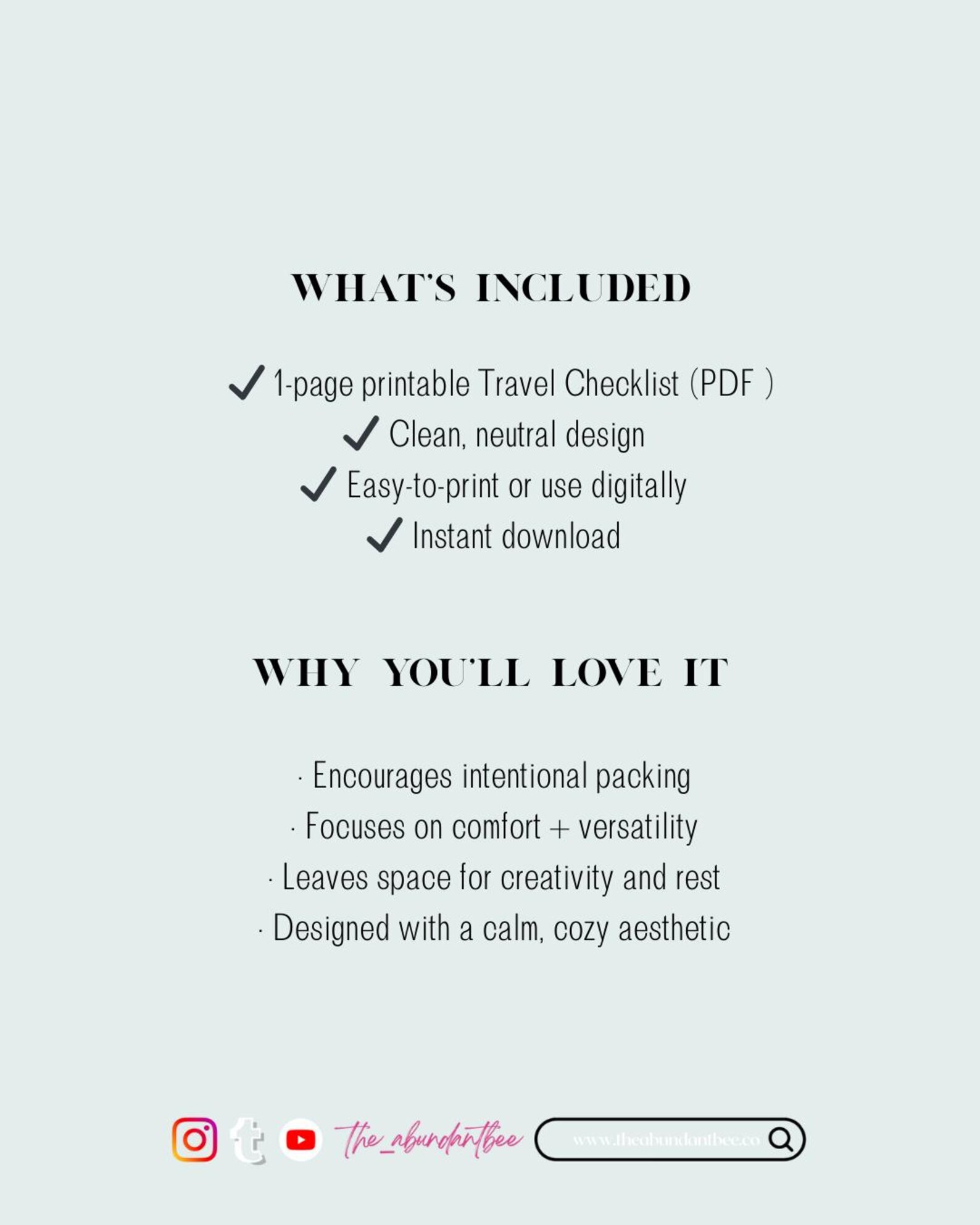 Intentional Travel Checklist Printable | Minimal Packing Planner | Calm ...