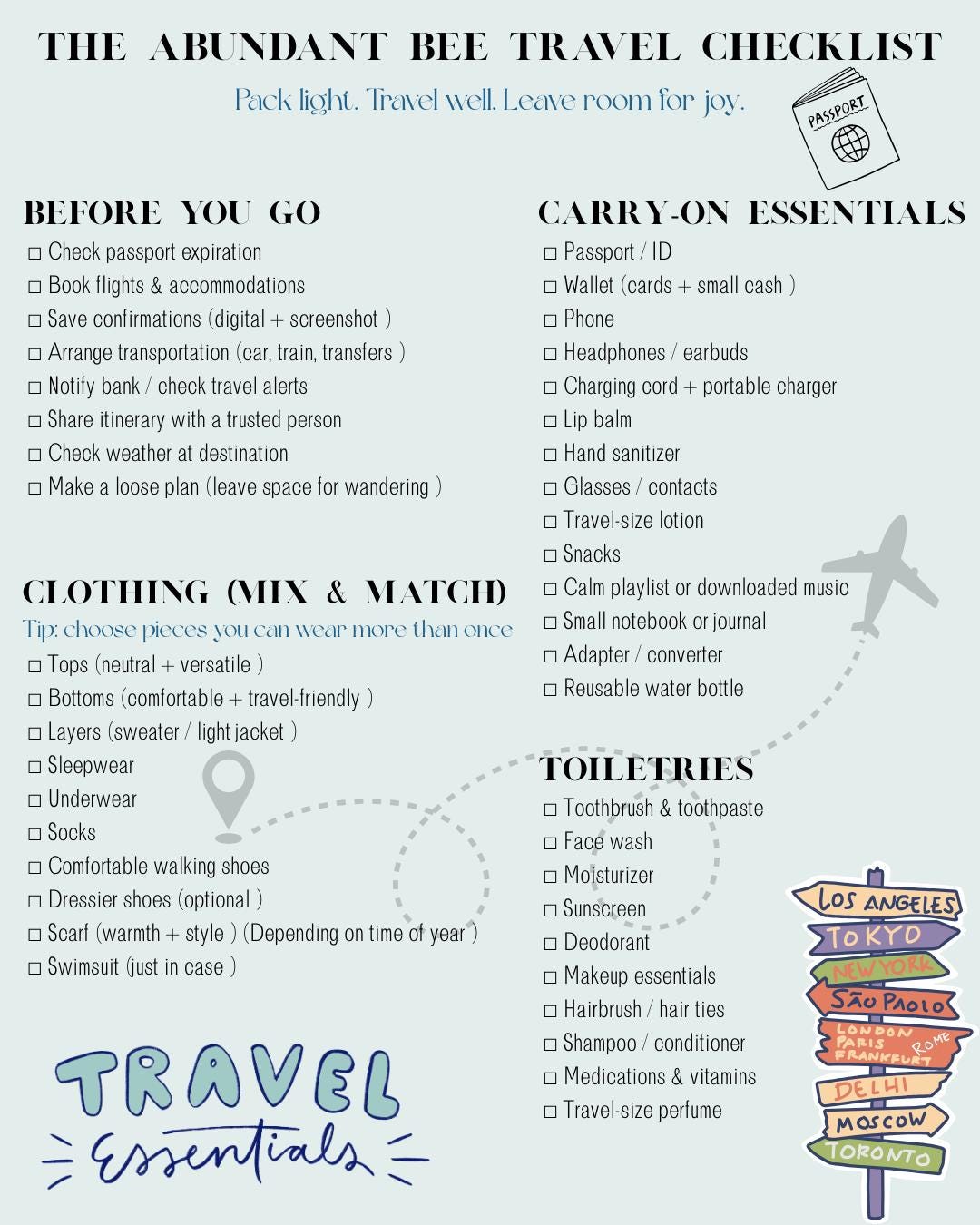 Intentional Travel Checklist Printable | Minimal Packing Planner | Calm ...