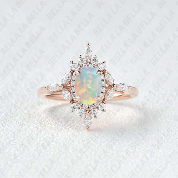 8X6 Oval Ethiopian Opal Engagement Gold Ring Vintage Art Deco - Etsy