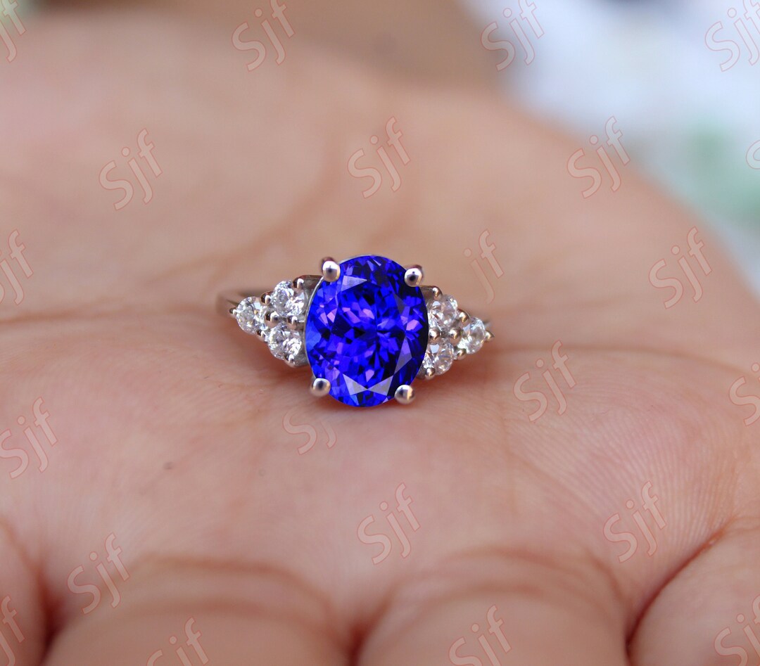 2.40cts Oval Cut AAA+ Violet Natural Tanzanite Gold Engagement Ring ...