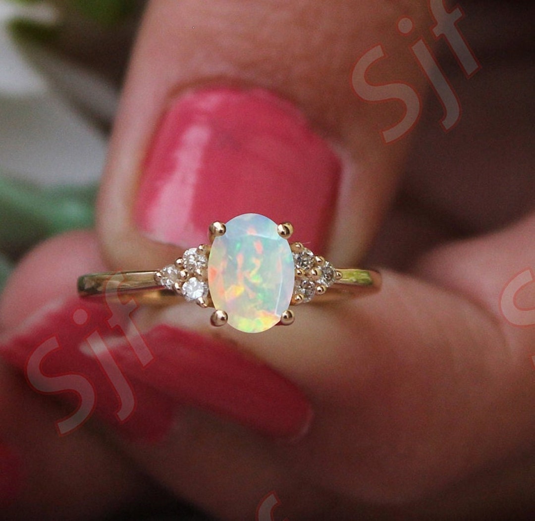 Natural Opal Ring 14k Gold Ring october Birthstone Ring - Etsy
