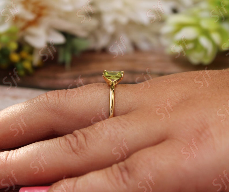Beautiful Solitaire Peridot Ring Emerald Cut Natural Peridot - Etsy