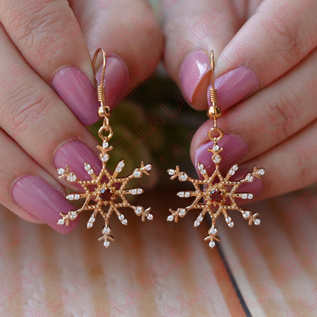 925 Sterling Silver Dainty Snow Flakes Ear Wire Earring, Snowflakes ...