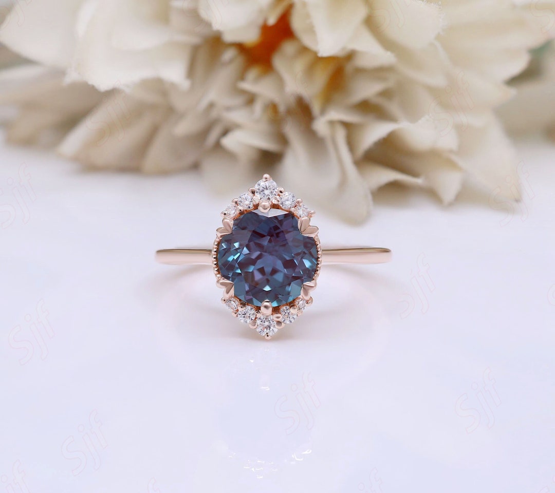 Alexandrite Gemstone Gold Wedding Bridal Ring Beautiful Color Change ...