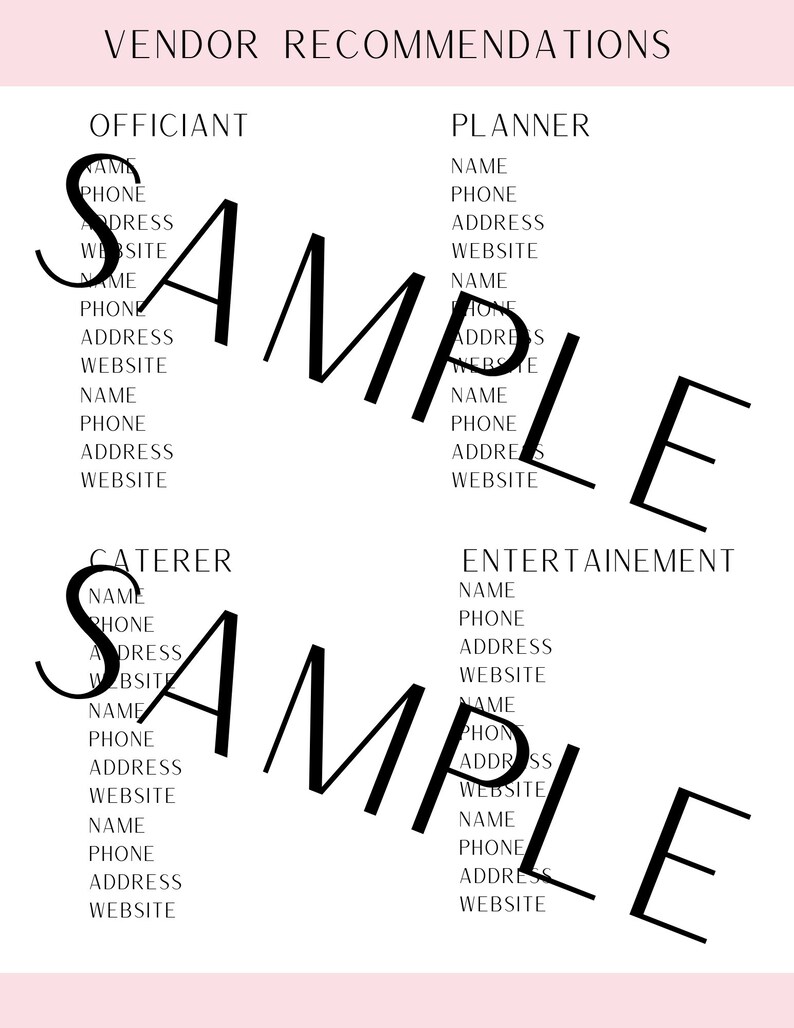 Vendor Recommendations Editable PDF | Wedding Planning | Easy to Use ...
