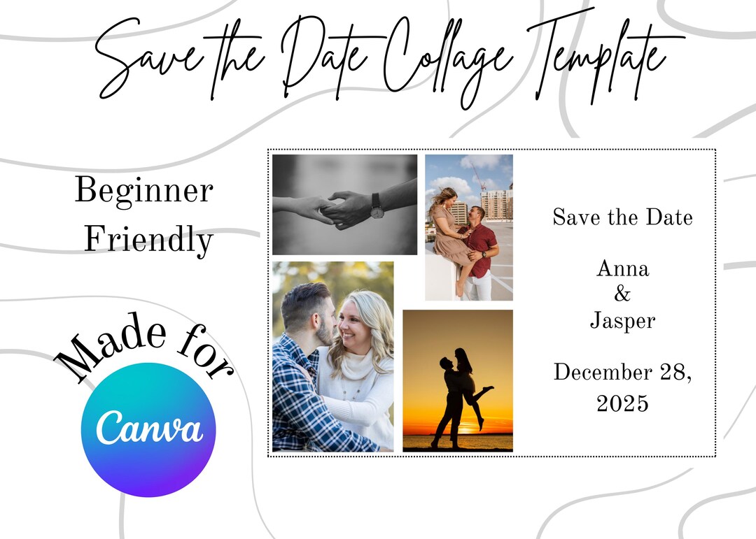 Canva Save the Date Collage Template | Custom Engagement Announcement ...