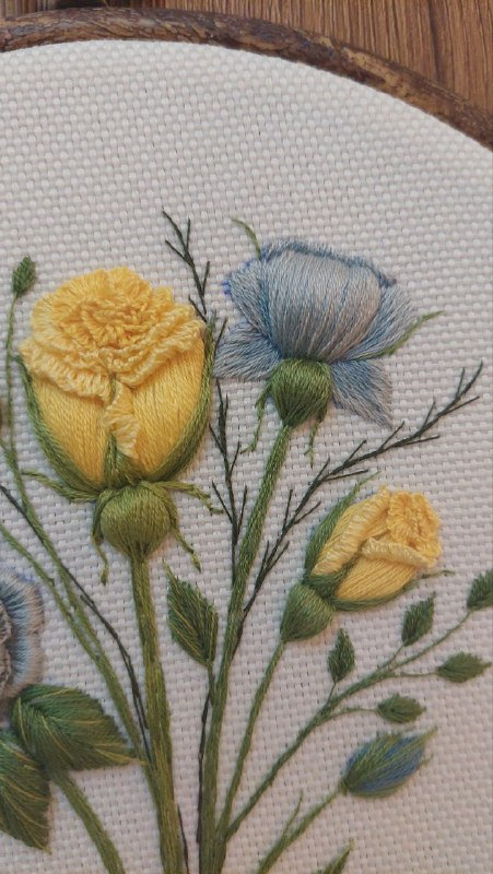 Artistic Floral Harmony Embroidery Yellow Blue & Rose Buds - Etsy