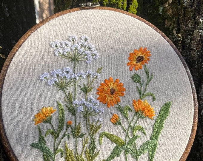 Orange and White Flower Finished Handmade Embroidery Hoop - Etsy