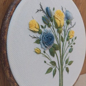Artistic Floral Harmony Embroidery | Yellow, Blue & Rose Buds ...