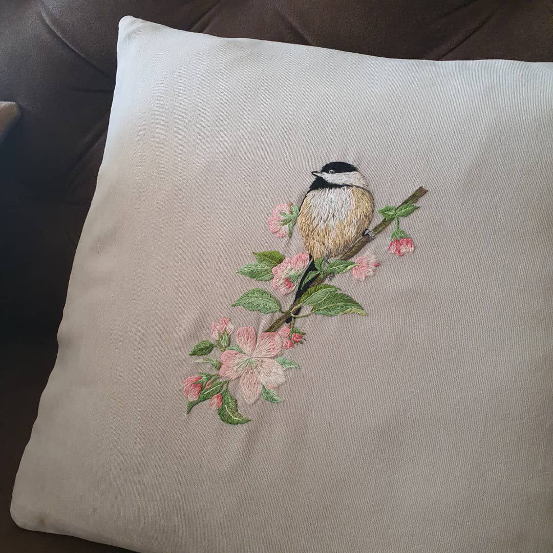 Embroidered Cushion,bird on a Flower Branch - Etsy