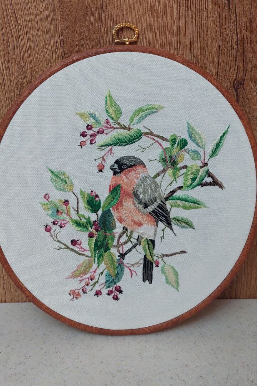 Finished Hand-embroidered Hoop Art With Beautiful Bird and Fruiting ...