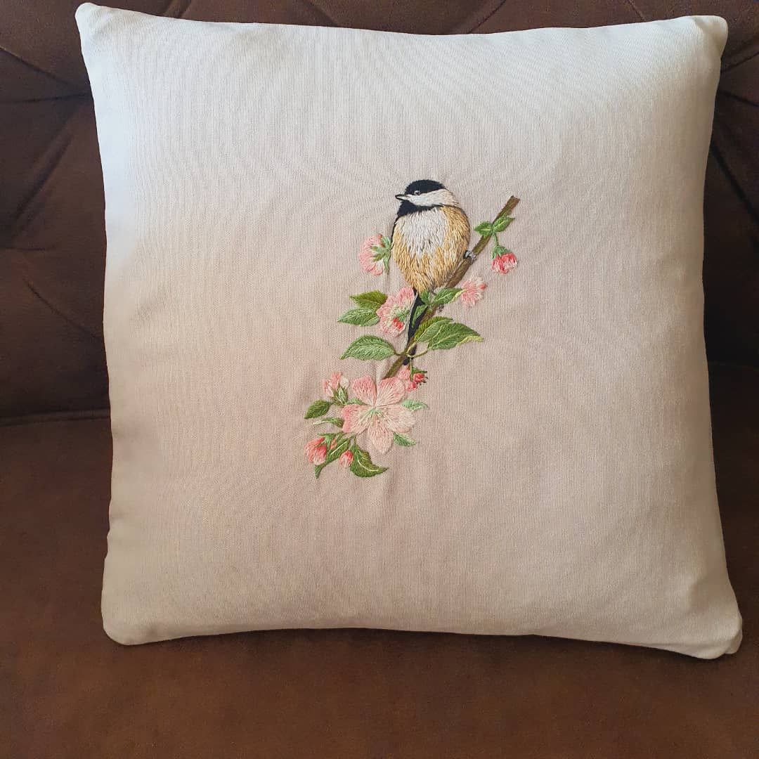 Embroidered Cushion,bird on a Flower Branch - Etsy