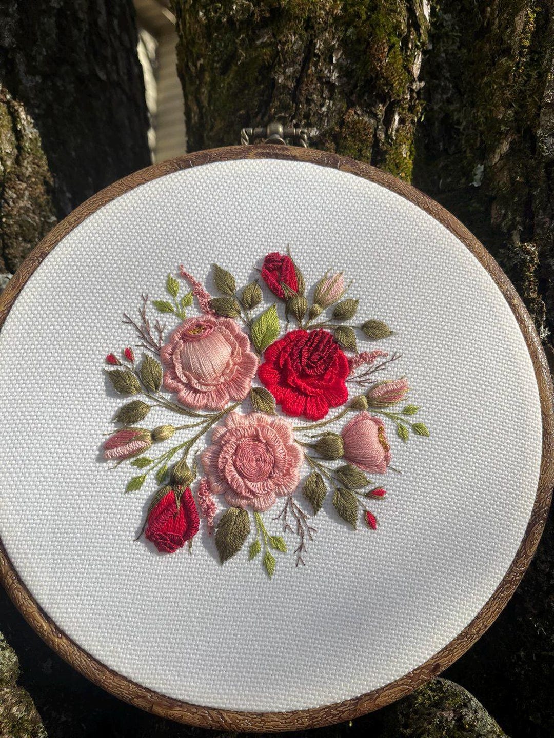 Radiant Floral Embroidery | Red and Pink Flowers | Handcrafted Elegance ...