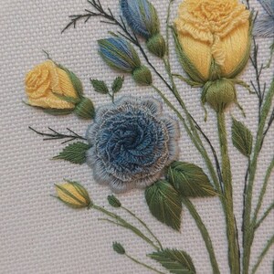 Artistic Floral Harmony Embroidery | Yellow, Blue & Rose Buds ...