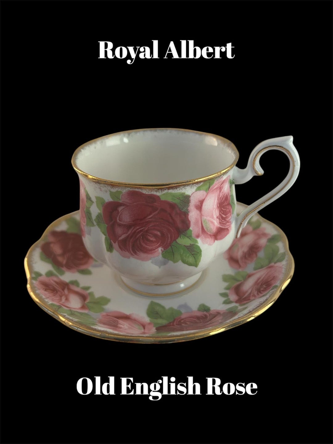 Royal Albert Old English Rose China Tea Cup & Saucer, Gold Rim, Pink ...