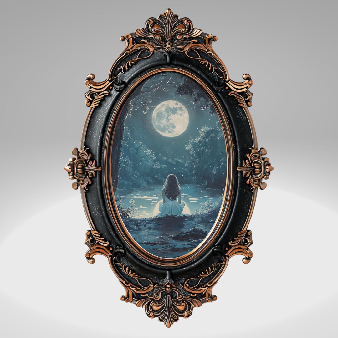 Dark Academia Autumn Full Moon Gothic Dark Forest Art Print ...