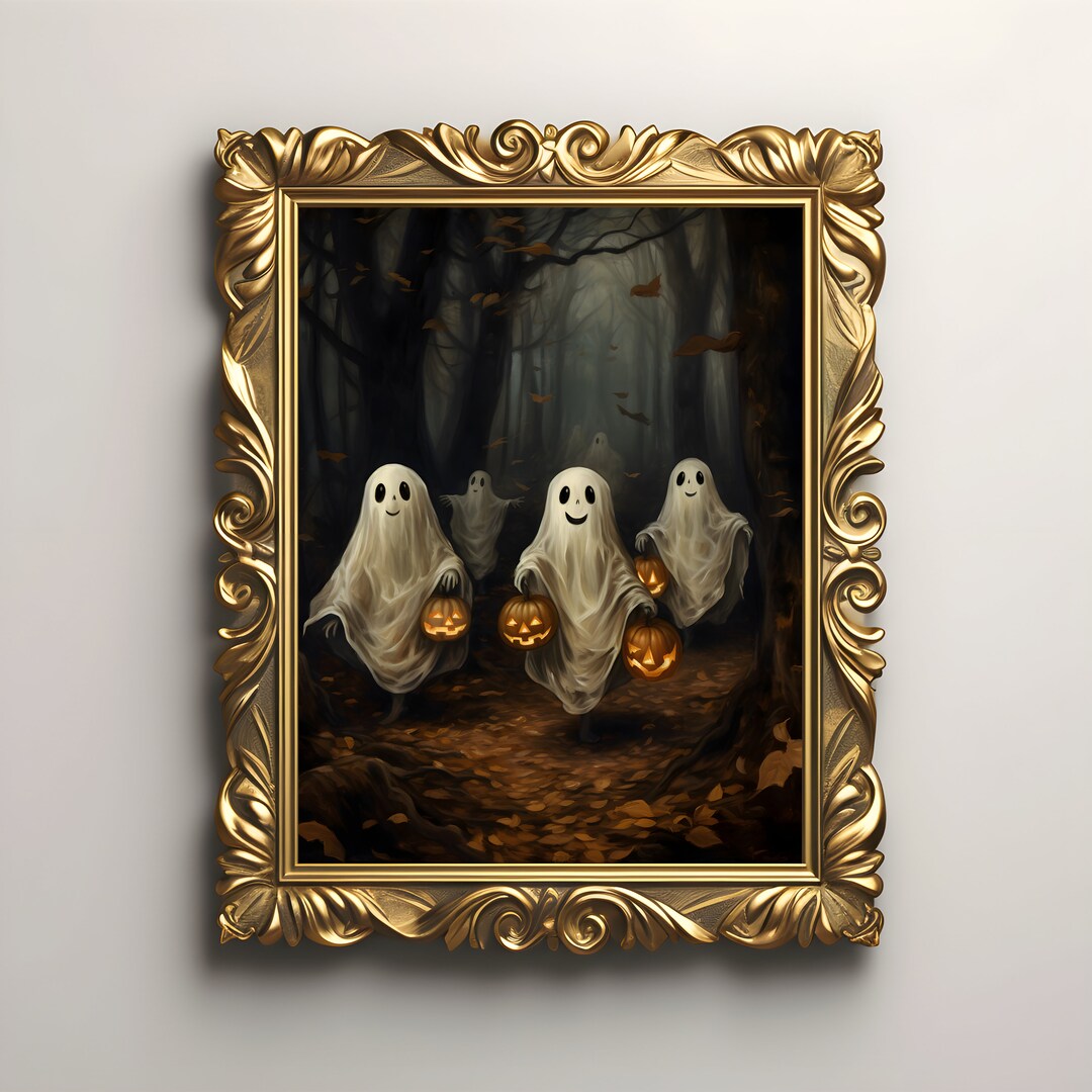 Halloween Ghost Print, Spooky Decor, Vintage Sheeted Ghost Poster, Dark ...