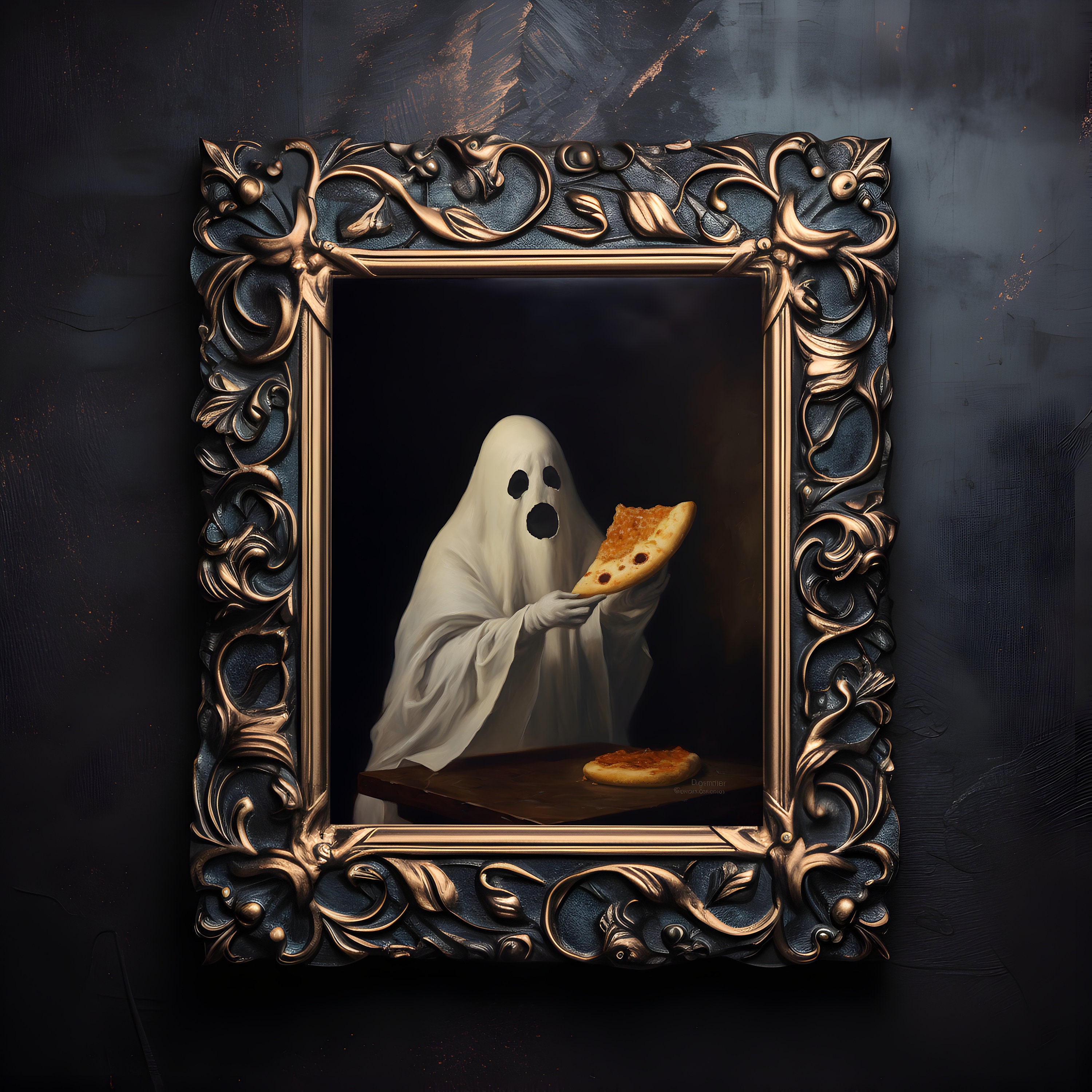 Dark Academia Print, Ghost Eating Pizza, Moody Victorian Wall Art, Dark ...