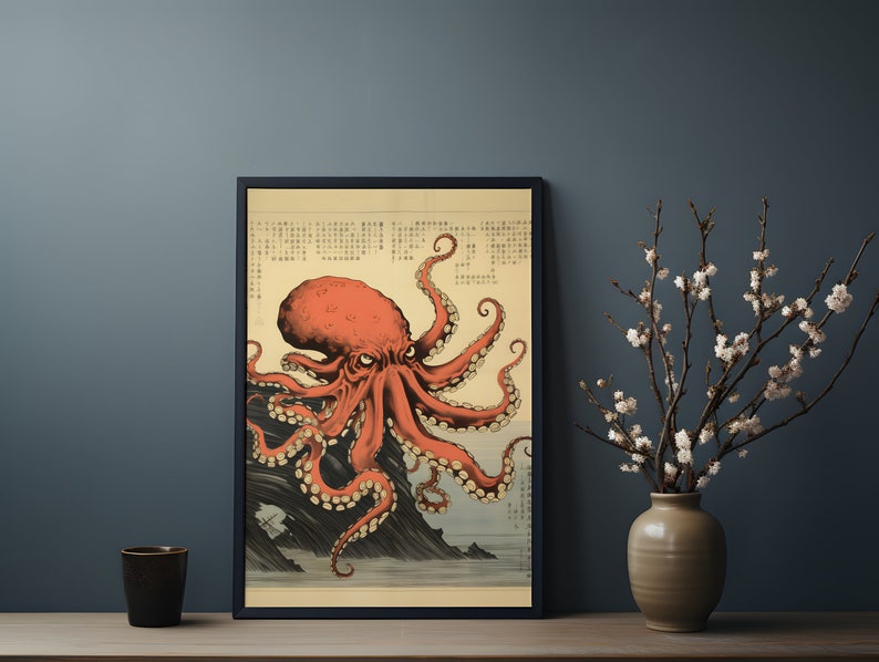 Vintage Octopus Woodblock Poster, Ukiyo-e Octopus Print, Japanese Octopus Print Wall Art ...