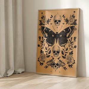 Mucha Art Moth and Skull Wall Art Print, Floral Celestial Cottagecore ...