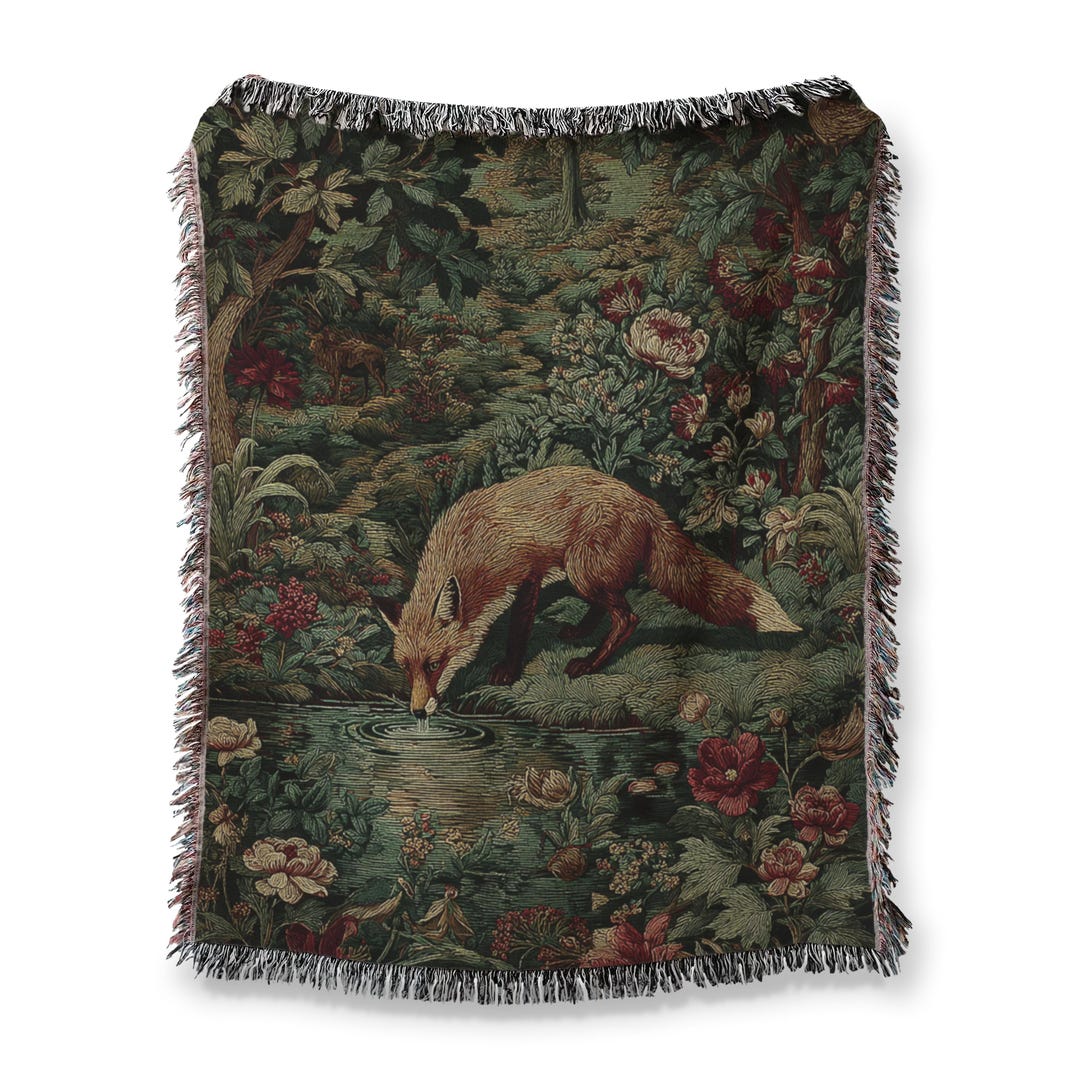 Enchanted Forest Woven Cotton Blanket, Nature Tapestry, Woodland Cozy ...