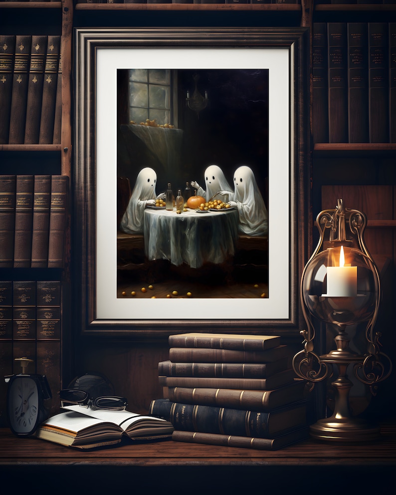 Ghost Eating Dinner Poster Sheeted Ghost Art Print Cute - Etsy