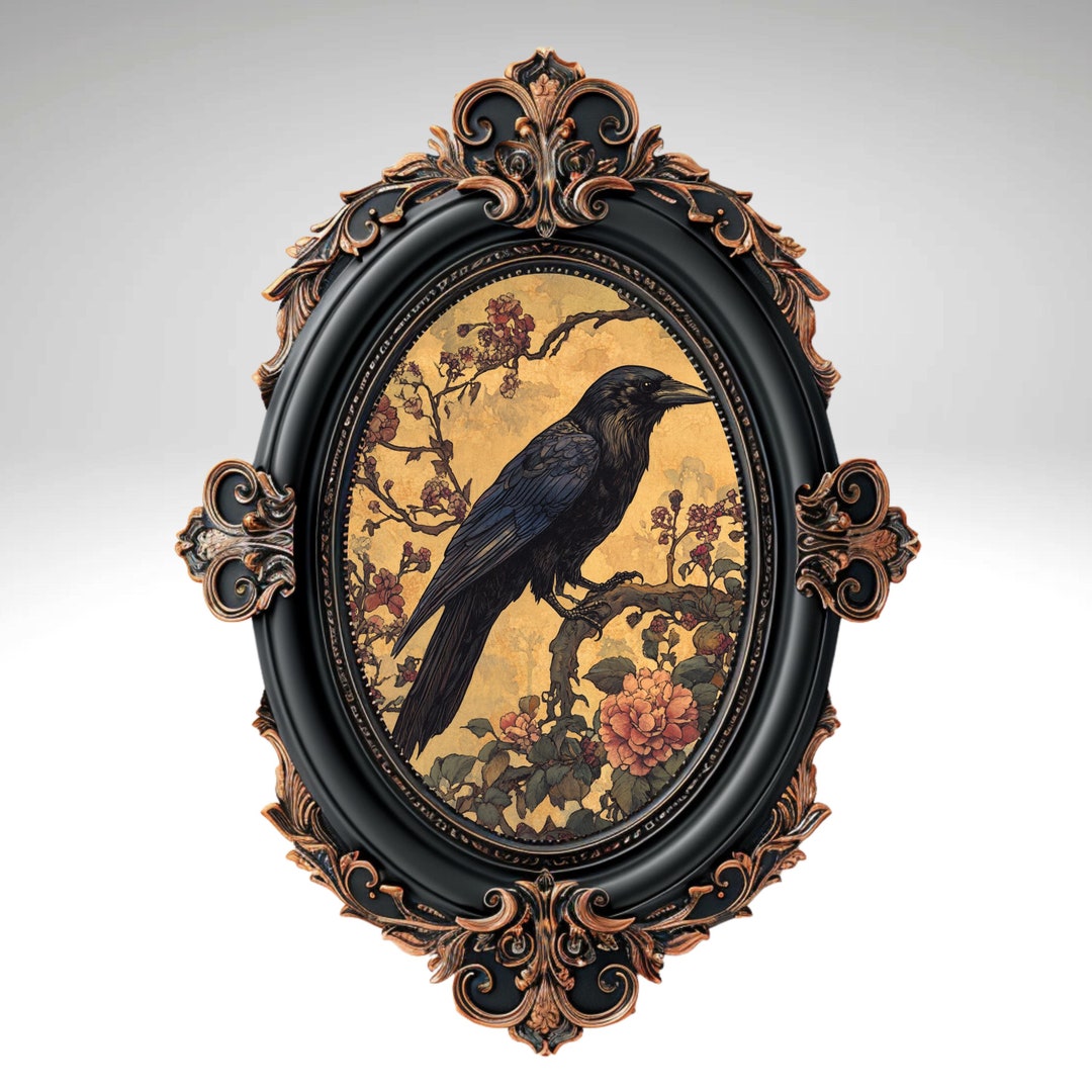 William Morris Inspired Raven & Flowers Art Print, Cottagecore Decor ...