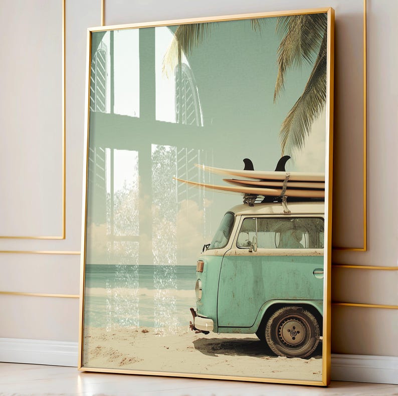 Surfboard Beach Print, Coastal Wall Art, Boho Surf Decor, Ocean ...
