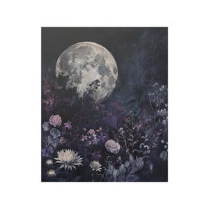 William Morris Inspired Art Print, Moon Eclipse Botanical Dark Cottagecore Decor, Dark Academia ...