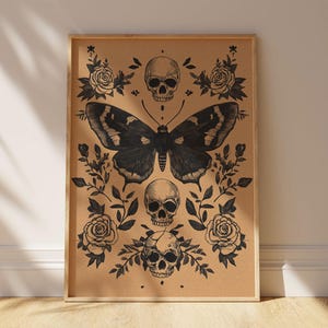 Mucha Art Moth and Skull Wall Art Print, Floral Celestial Cottagecore ...