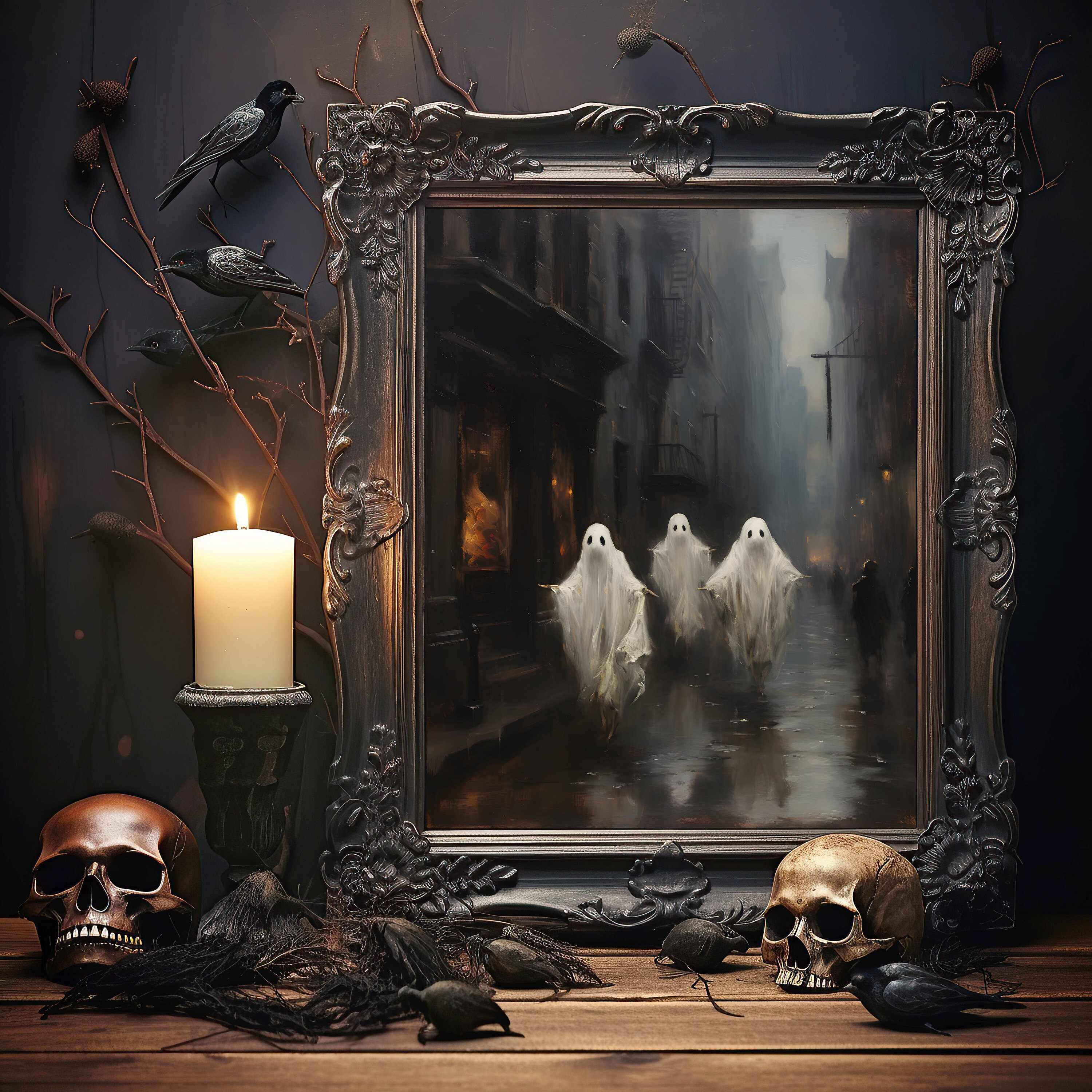 Ghosts Walking on the Street Poster, Sheeted Ghost Print, Cute Little ...