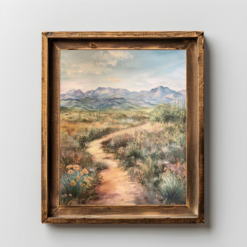 Midcentury Modern Western Landscape, Colorful Retro Home Decor, Rustic ...