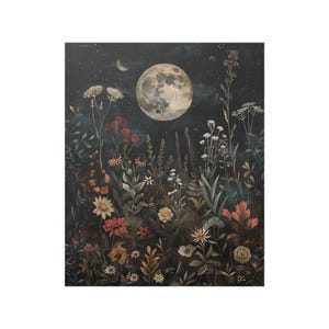 William Morris Inspired Art Print, Moon Eclipse Botanical Dark Cottagecore Decor, Dark Academia ...