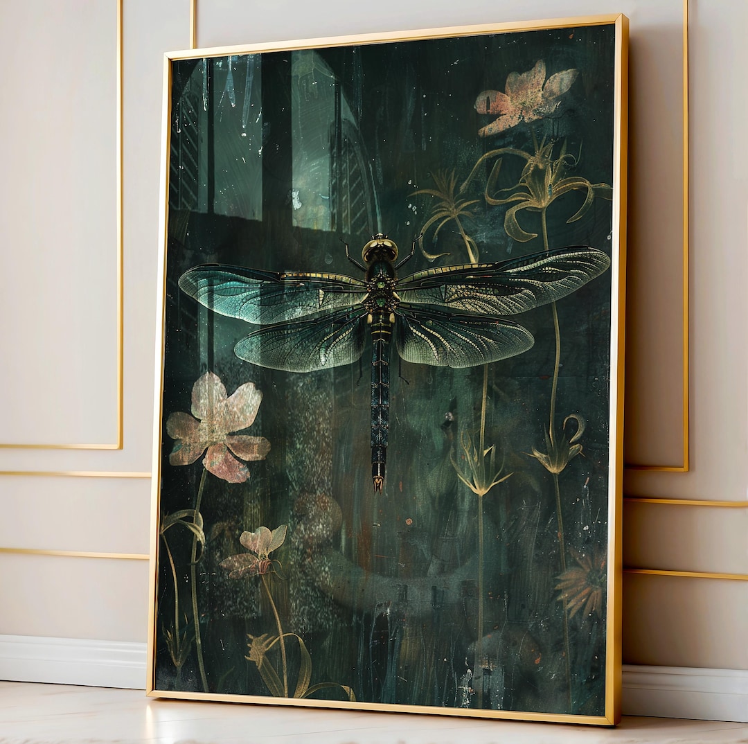 William Morris Inspired Gothic Botanical Dragon Fly Art Prints Dark ...