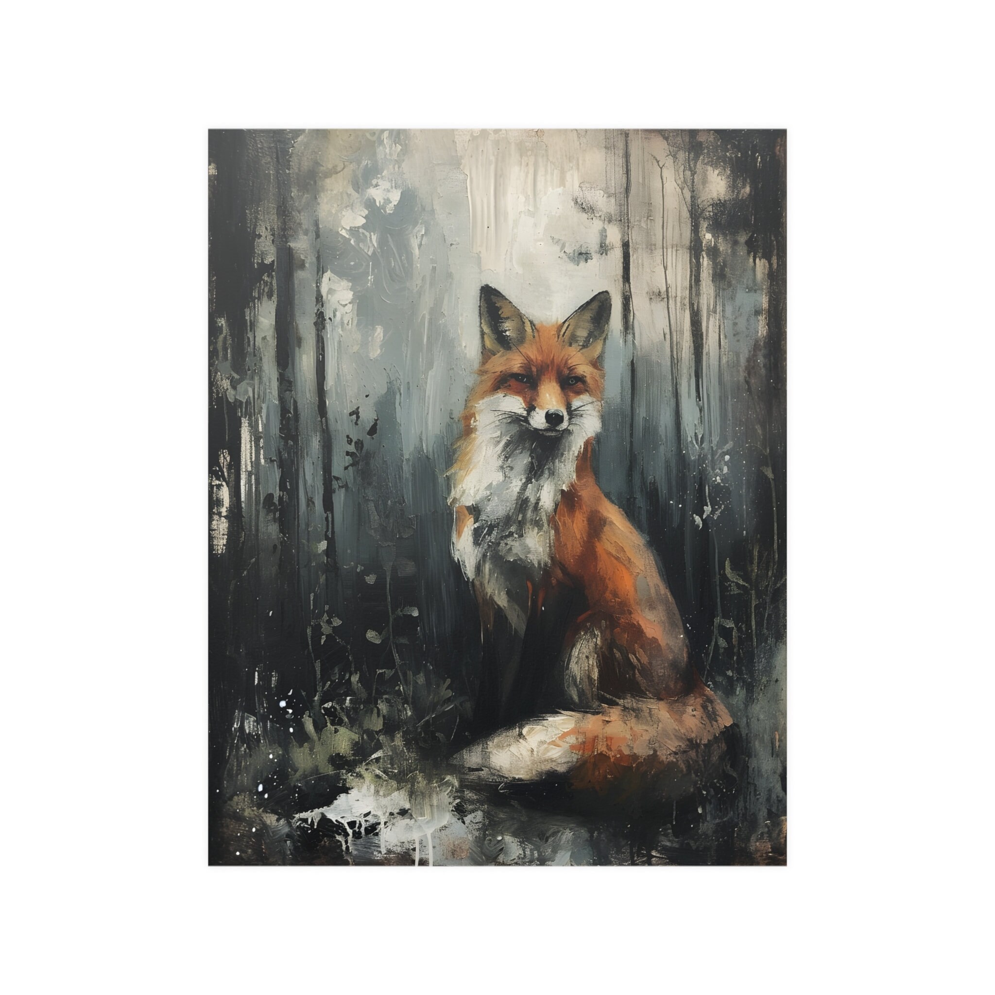 Oil Painting Fox Poster Print, Vintage Nature Forest Print Cottage Core ...